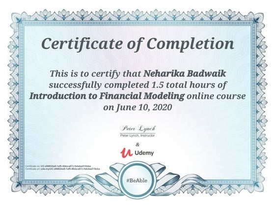 Certificate of completion - Financial Modeling | PDF