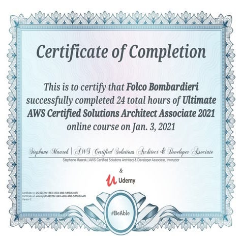 Certificate of Completion: Ultimate AWS Certified Solutions Architect Associate 2021 | PPT