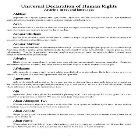 Universal Declaration of Human Rights - Article 1 Multilanguage | PDF