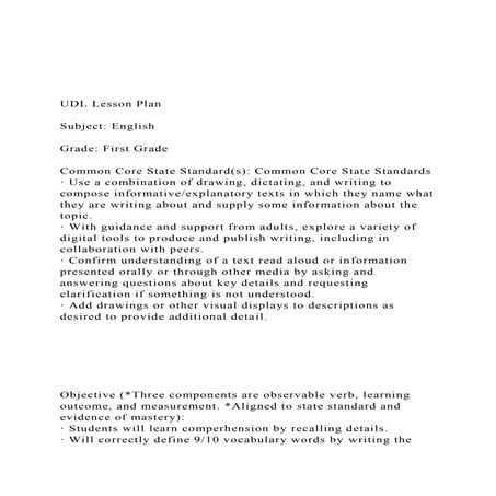 UDL Lesson Plan Subject EnglishGrade First Grade.docx