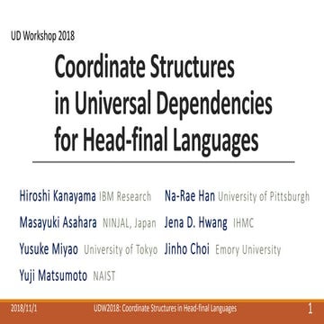 Coordinate Structures In Universal Dependencies For Head Final Languages Ppt