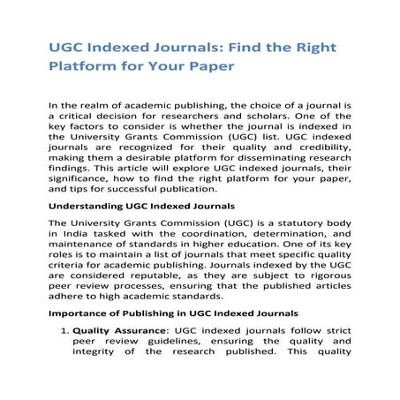 UGC CARE LIST OF JOURNALS 2024: UNLOCKING ACADEMIC EXCELLENCE | PDF