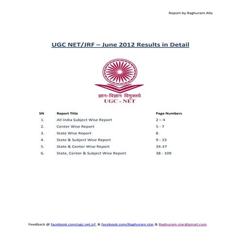 UGC NET JRF June 2012 results in detailed report | PDF