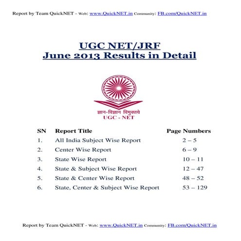 UGC NET-JRF June 2013 Results in Detail Report | PDF