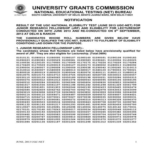 Ugc NET JRF june2013 September 2013 results | PDF