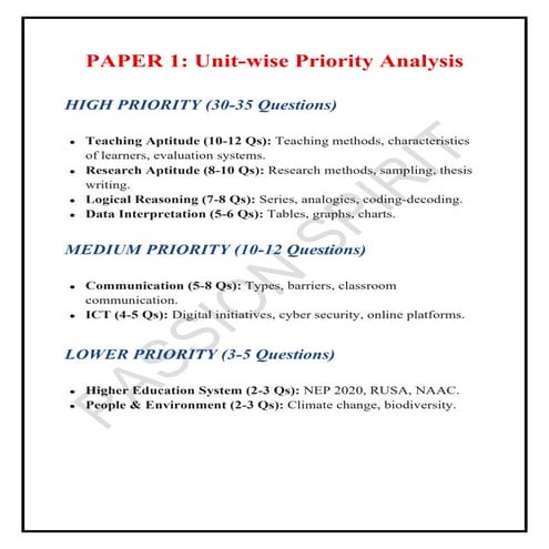 UGC NET Paper 1 Unit-wise Priority Analysis High-Yield Topics ...
