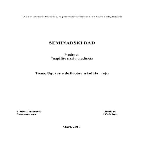 Ugovor o dozivotnom izdrzavanju | DOC