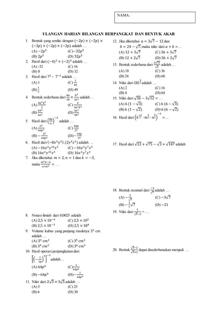 Materi Bilangan Berpangkat - Matematika kelas 8 SMP Kurikulum Merdeka | PDF
