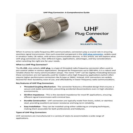 UHF Plug Connector- When it comes to radio frequency (RF) communication ...