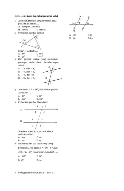 Latihan soal garis dan sudut | DOCX