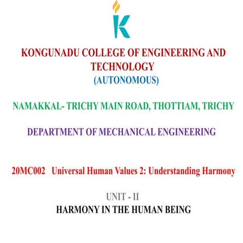 UHV unit-2UNIT - II HARMONY IN THE HUMAN BEING.pptx