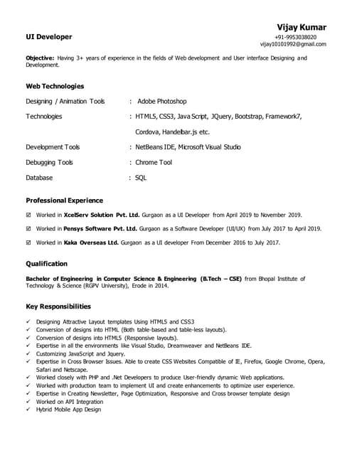 UI Developer and Web designer | PDF