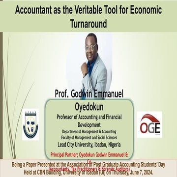 Accountant as the Veritable Tool for Economic Turnaround Prof. Oyedokun ...