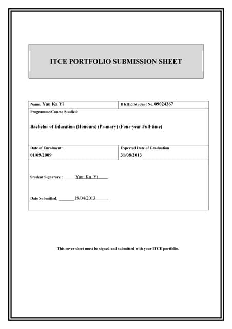 ITCE Portfolio items submitted & declaration sheet UIIT | PDF