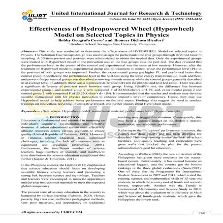 Effectiveness of Hydropowered Wheel (Hypowheel) Model on Selected ...
