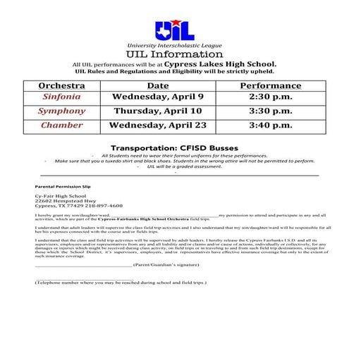 Uil permission slip | PDF