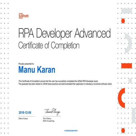 UiPath - Certifications and Diplomas - Manu Karan | PPT
