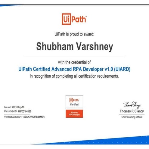 RPA Advance Developer Certificate