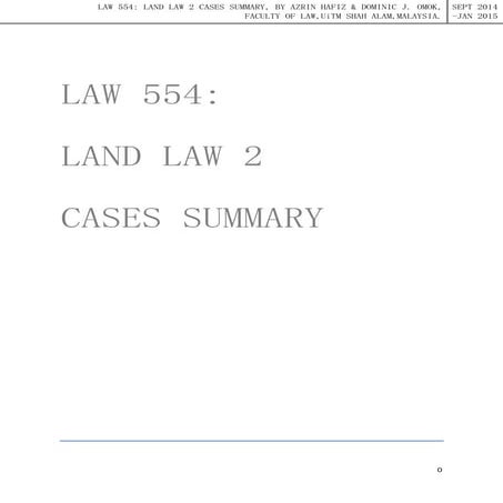 Land Law Ii Notes For Revision Purposes Only Pdf