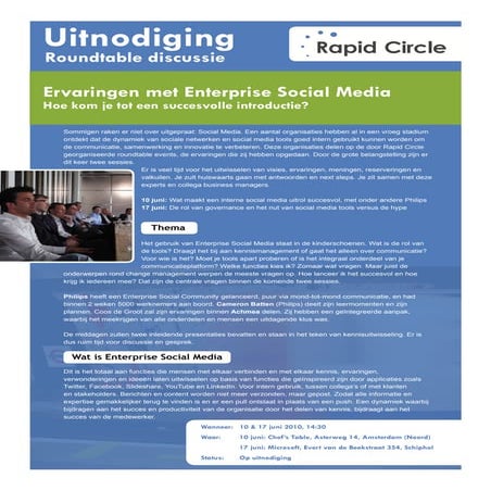 Uitnodiging Enteprise Social Media Roundtable Rapid Circle | PDF