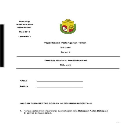 Ujian 1 Tmk Tahun 4 2015 Doc