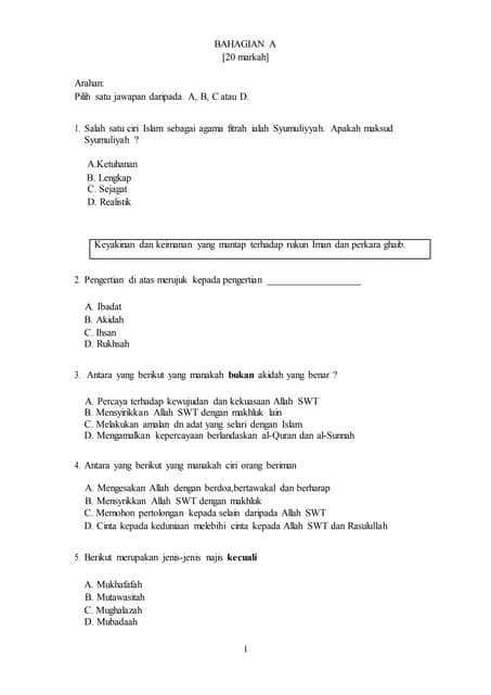 Soalan pendidikan islam tingkatan 1 | DOCX