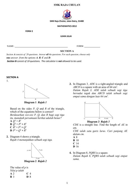 100 soalan Matematik Ting2 | PDF