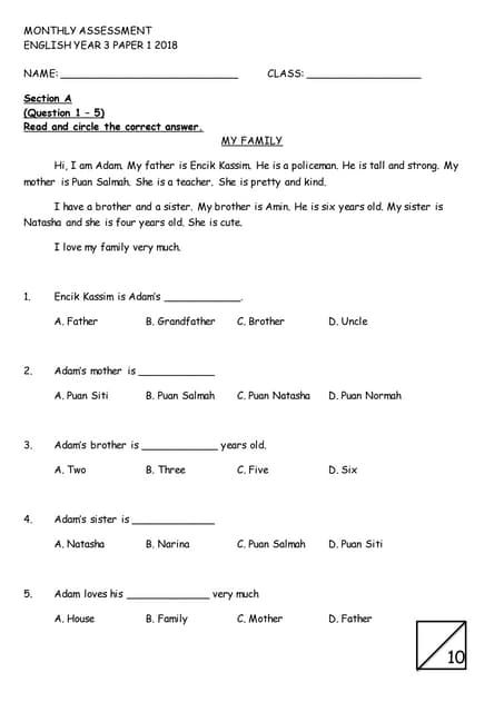 Ujian 1 english year 3 paper 1 | DOCX