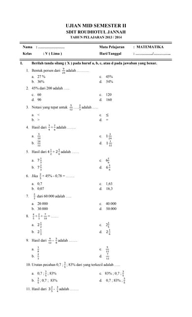 Bahan Ajar Matematika Materi Pecahan Kelas VII SMP/MTs | PPT