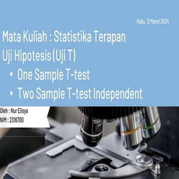 Uji Hipotesis (Uji T) One Sample T-test Two Sample T-test Independent ...