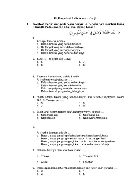 Soal uas pai kelas 2 sd semester 2 dan kunci jawabaan(1) | PDF
