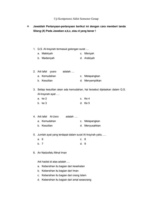 Soal uas pai kelas 2 sd semester 2 dan kunci jawabaan(1) | PDF