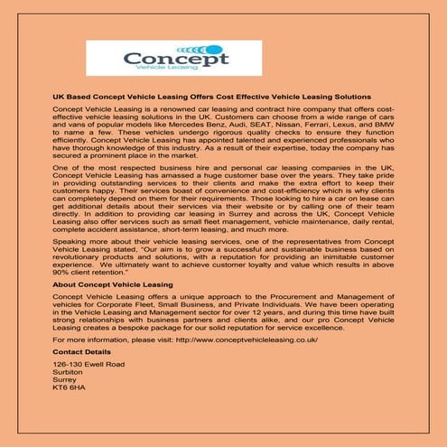 Uk based concept vehicle leasing offers cost effective vehicle leasing ...