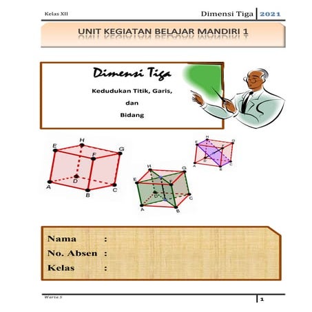 UKBM 1 Dimensi 3: Kedudukan Titik, Garis, dan Bidang. | PDF