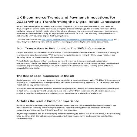 UK eCommerce 2025: Key Trends, Innovations and Insights | PDF