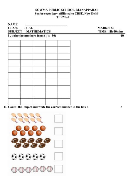 Mathematics - UKG.pdf | Educational Assessment | Education