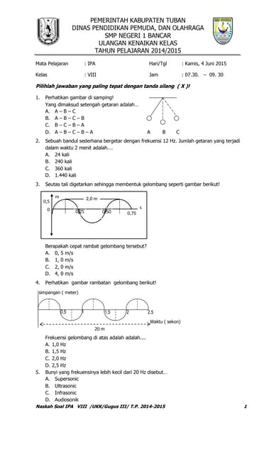 NASKAH SOAL ULANGAN AKHIR SEMESTER 1 (UAS 1) IPA SMP KELAS 9 TP.2013-… NASKAH SOAL ULANGAN AKHIR SEMESTER 1 (UAS 1) IPA SMP KELAS 9 TP.2013-…