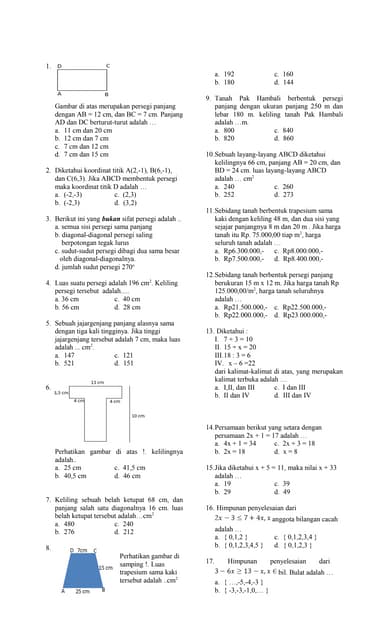 Uts semester 1 matematika kelas 4 tahun pelajaran 2015 2016 | PDF