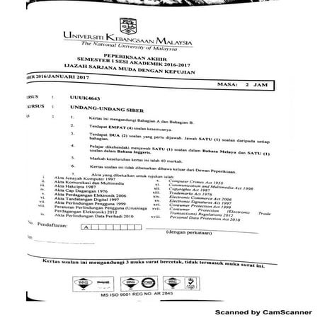 UKM Law - Past Year Questions (Various Subjects) | PDF