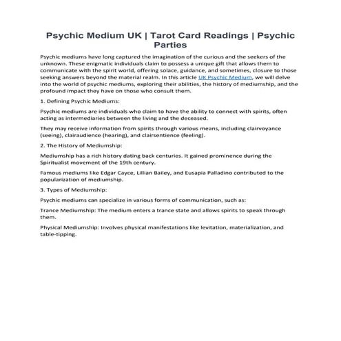 Experience The Power Of Spirit Communication With A Psychic Medium Pdf