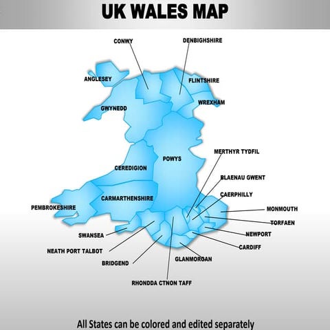 Uk wales country editable powerpoint maps with states and counties | PPTX