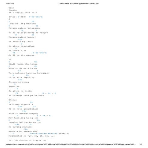 Ulan chords by cueshe @ ultimate guitar | PDF