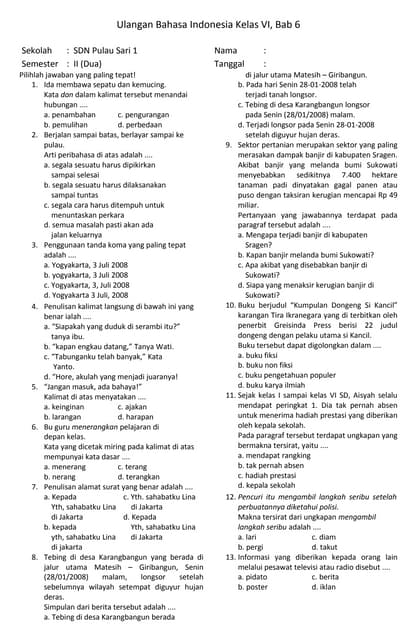 Ulangan Matematika Kelas VI - Pecahan | DOCX