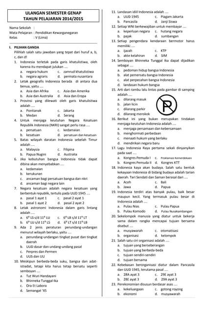 Latihan Soal UAS PPKN SMP Kelas 7 kurikulum 2013 | PDF