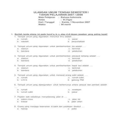 Ulangan umum tengah semester i | PDF