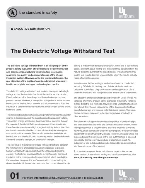UL White Paper Dielectric Voltage Withstand Test | PDF