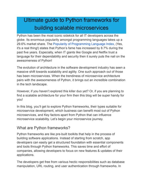 Ultimate Guide To Python Frameworks For Building Scalable Microservicespdf
