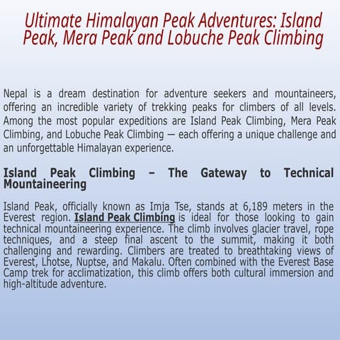 Ultimate Himalayan Peak Adventures: Island Peak, Mera Peak and Lobuche ...