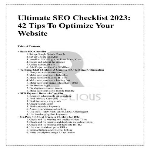 Ultimate SEO Checklist 2023: 42 Tips To Optimize Your Website | PDF | Search | Internet