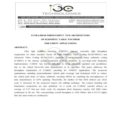 Ultra high-throughput vlsi architecture of h.265-hevc cabac encoder for ...